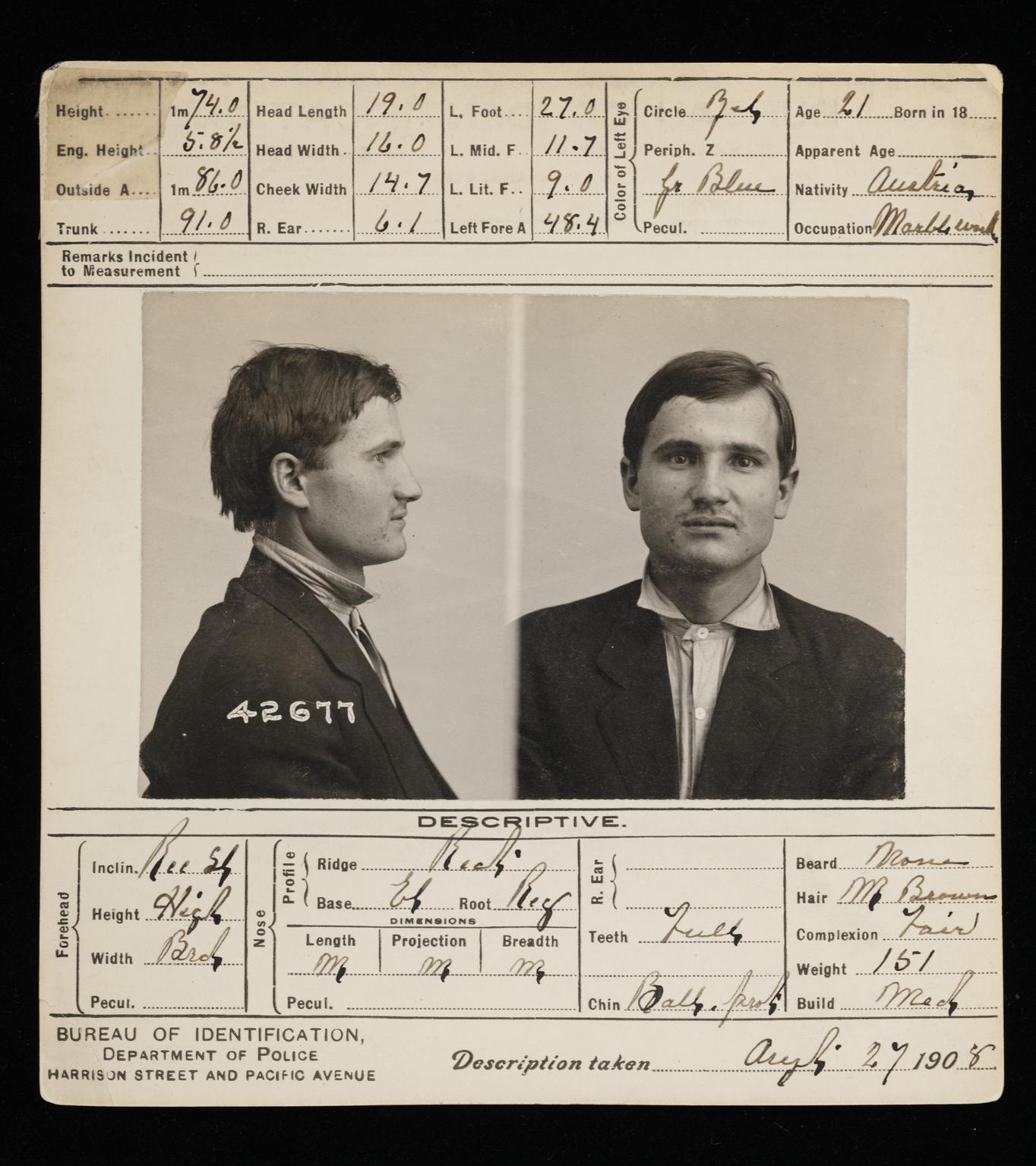 Five identification record cards from the Bureau of Identification ...