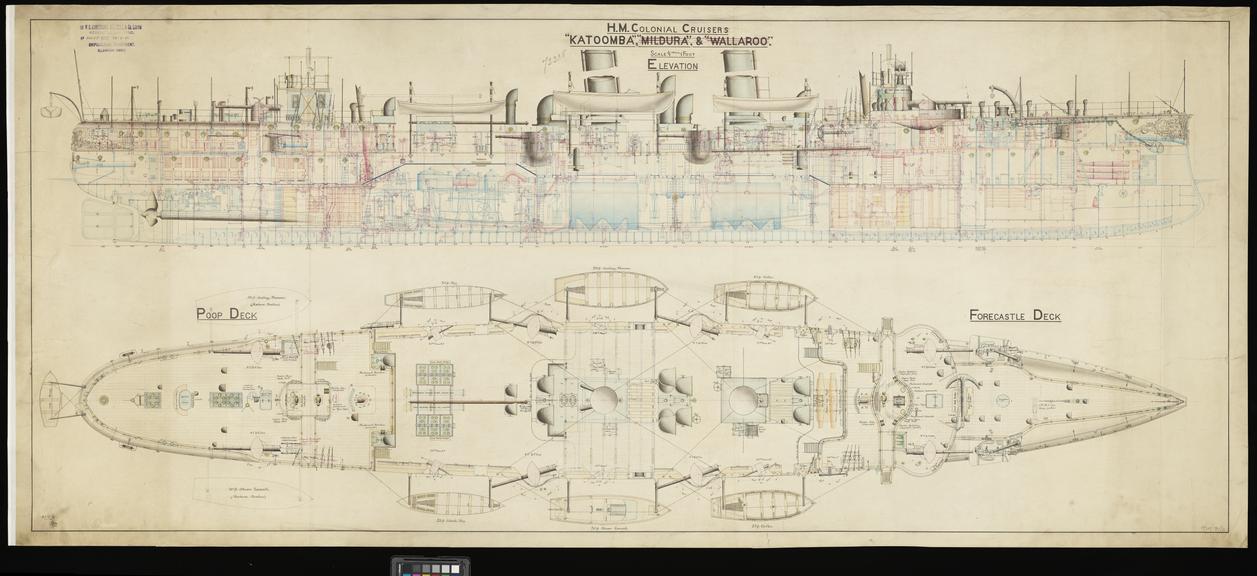 Arrangement drawings (3) of H.M. colonial cruiser "Katoomba" | Science ...