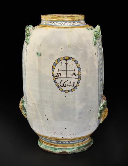 Albarello vase for theriac, Italy, 1641 | Science Museum Group Collection