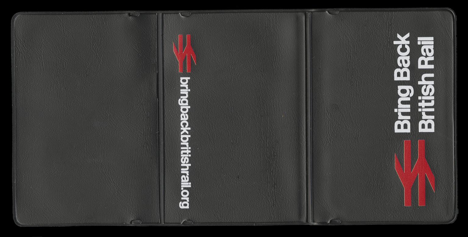 'Bring Back British Rail' rail card wallet featuring the‘reverse arrows ...