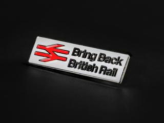 Enamel 'Bring Back British Rail' badge featuring the ‘reverse arrows ...
