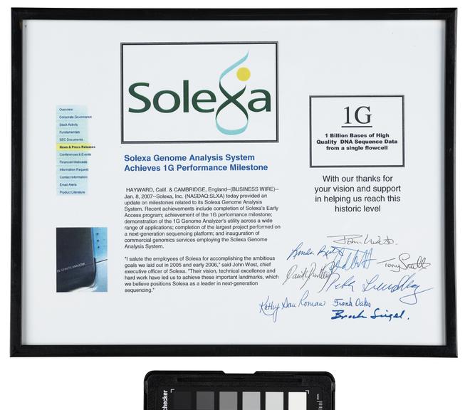 Solexa performance milestone celebrating sequencing 1 billion bases of ...
