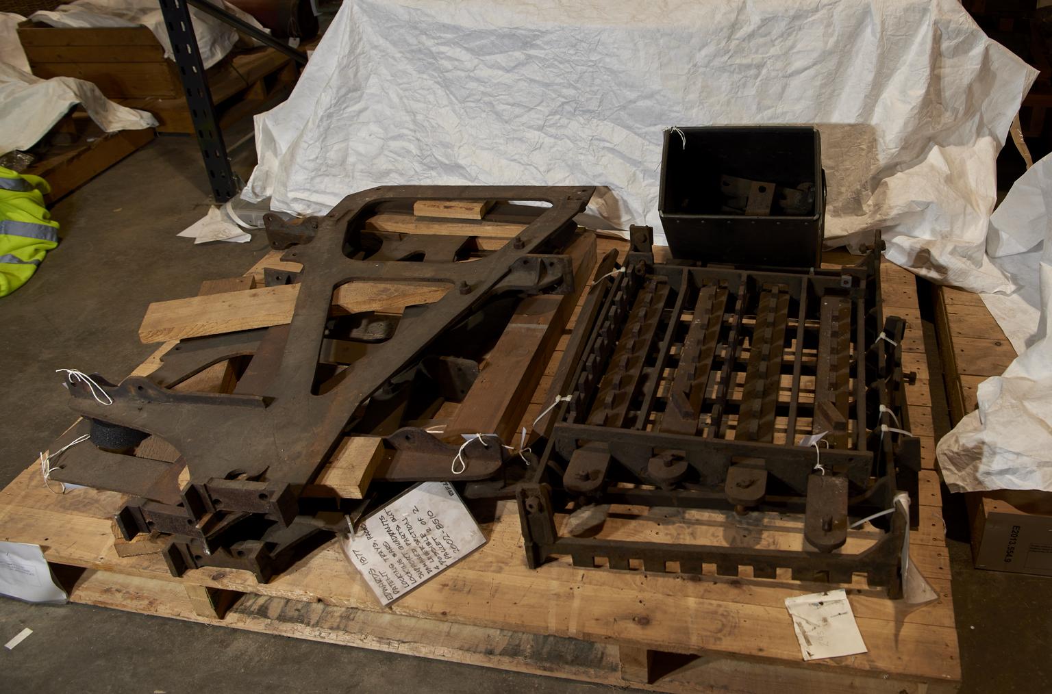 Signal lever frame components, Edwards, Furness Railway, dismantled ...