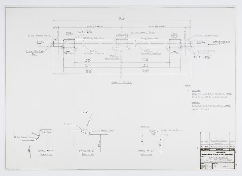 Drawing of details of replacement front axle for locomotive | Science ...