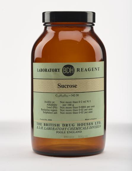 An empty brown glass bottle for sucrose. | Science Museum Group Collection