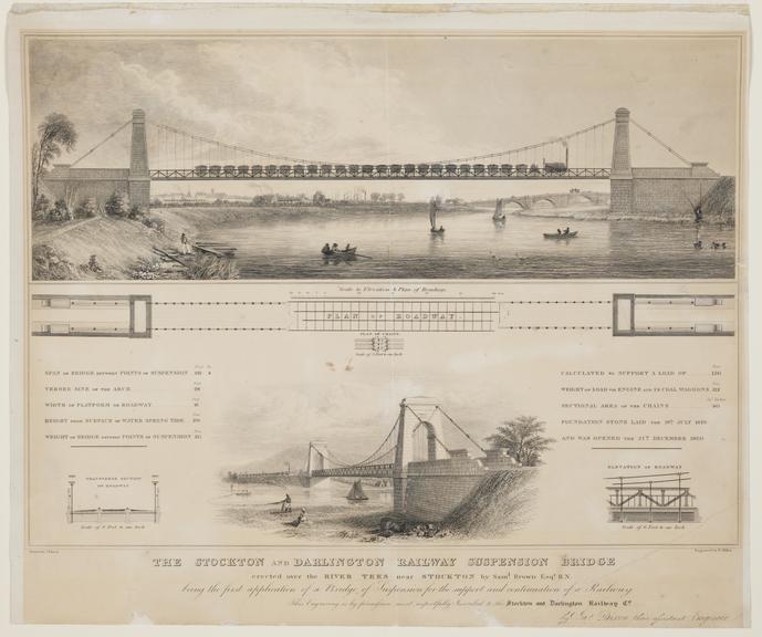 The Stockton and Darlington Railway Suspension Bridge erected over the ...