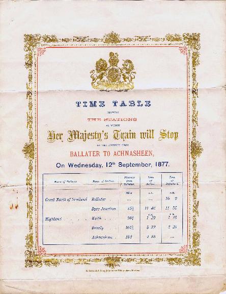 Timetable Showing the Stations at which Her Majesty's Train will stop ...