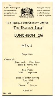 Pullman menu card for the "Eastern Belle" | Science Museum Group Collection