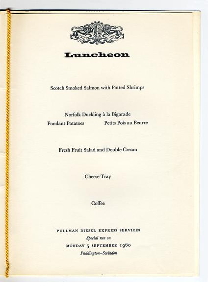 Pullman Menu and Wine List | Science Museum Group Collection